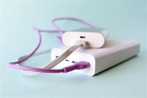 Power Bank External Battery And Usb Wire On The Table Universal Mobile Battery For Charging