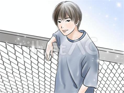 フェンスにもたれている男性イラスト No 2543986｜無料イラスト・フリー素材なら「イラストac」