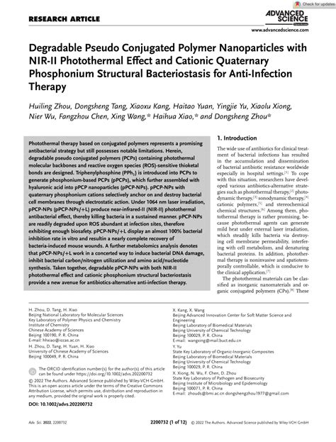 Pdf Degradable Pseudo Conjugated Polymer Nanoparticles With Nir‐ii Photothermal Effect And