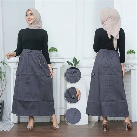 Jual Rok Cargo Wanita Panjang Jumbo Pinggang Full Karet Bahan Twill Shopee Indonesia