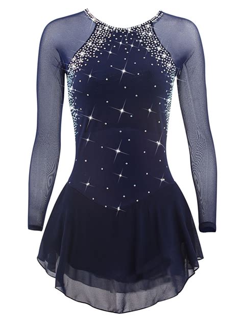 Robe de Patinage Artistique Femme Fille Patinage Robes Bleu Foncé
