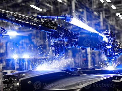 Modern High Tech Industrial Robotic Arm On The Factory Production Line Production Line Is Being