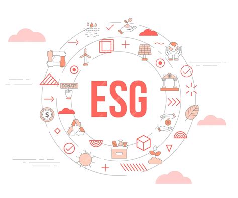 아이콘 세트 템플릿 배너 및 원 원형 모양을 사용한 Esg 환경 사회 거버넌스 개념 프리미엄 벡터