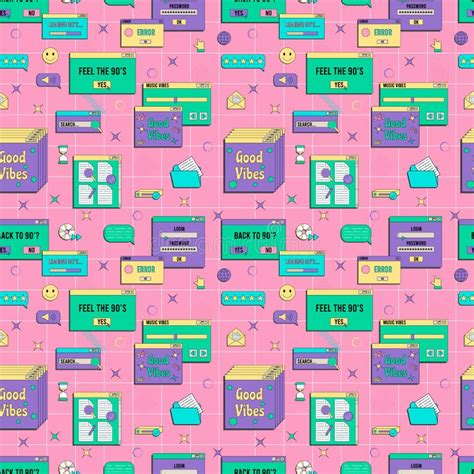 Vaporwave Ui And Ux Elements Seamless Pattern Pc Retro Game Frame