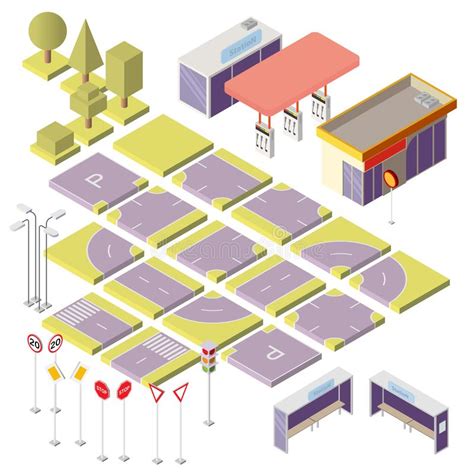 Vector Isometric City Constructor With 3d Elements Stock Vector