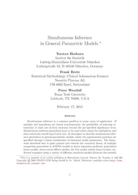 Pdf Simultaneous Inference In General Parametric Modelsricklimagesgeneralsiminfpdflinear