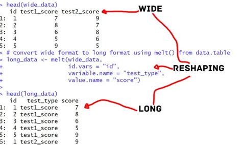 wide to long in r using the pivot longer and melt functions