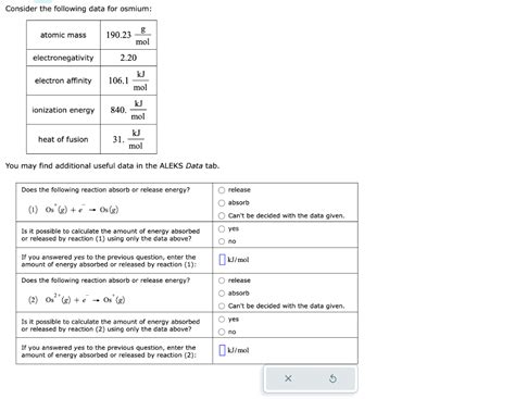 Solved Consider The Following Data For Osmium You May Find Chegg
