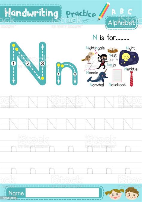 Letter N 대문자 및 소문자 추적 연습 워크 시트 A4 대문자에 대한 스톡 벡터 아트 및 기타 이미지 대문자 소문자