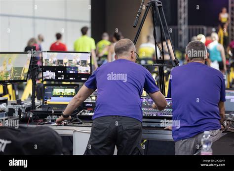 Lighting And Sound Technician And Broadcast Operator At Work In The