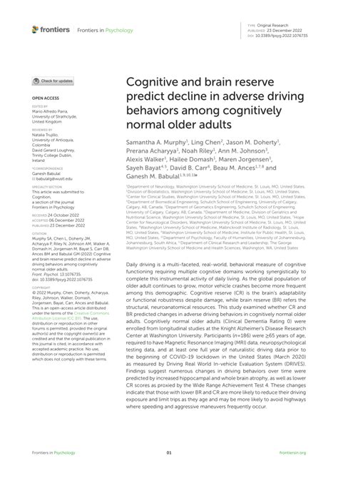 Pdf Cognitive And Brain Reserve Predict Decline In Adverse Driving