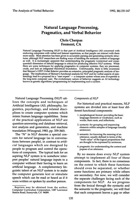 Pdf Natural Language Processing Pragmatics And Verbal Behavior