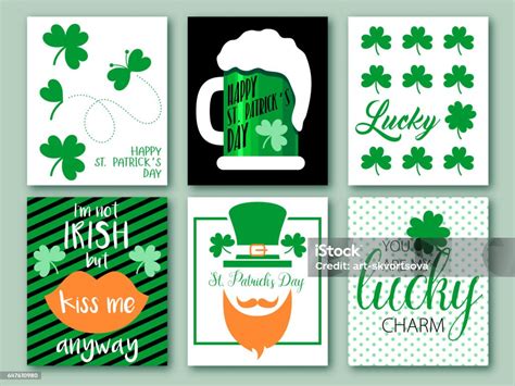 행복 한 성 패 트 릭의 날 배너 컬렉션입니다 인사말 카드 초대장 포스터 디자인 서식 파일의 집합입니다 패 트 릭의 축제 카드입니다 벡터 일러스트 레이 션 St