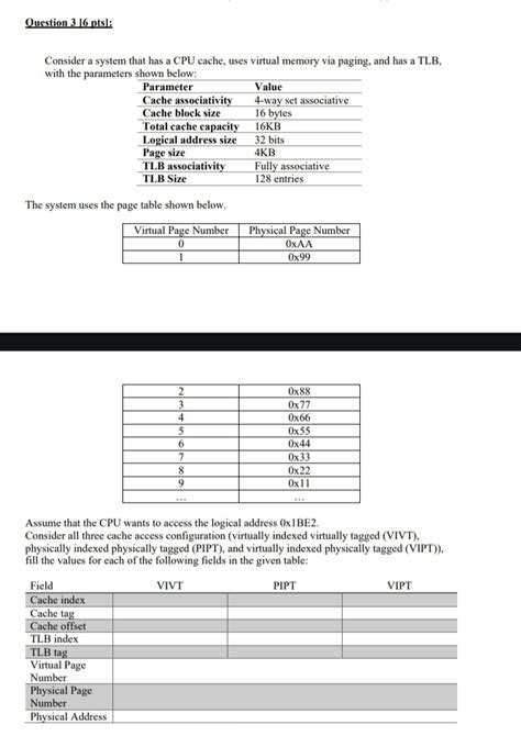 Solved Question 3 6 ﻿pts Consider A System That Has A Cpu