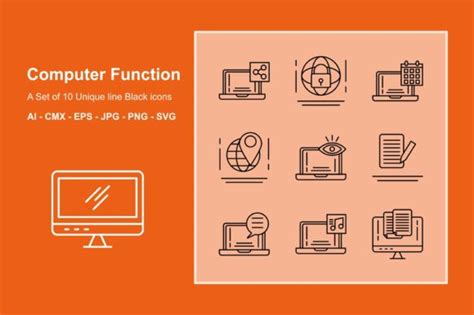 Computer Function Line Black Icon Set Graphic By Jm Graphics · Creative