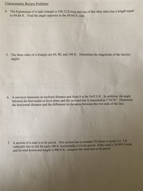 Trigonometric Review Problems 4 The Hypotenuse Of A Chegg