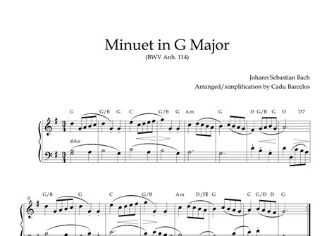 Minuet In G Major Bwv 114 Bach Piano And Chords Arr Cadu Barcelos