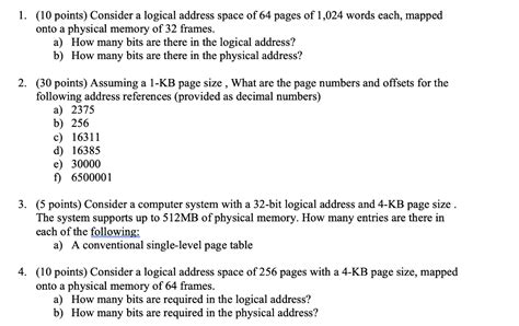 Solved 1 10 Points Consider A Logical Address Space Of 64