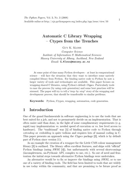 Pdf Automatic C Library Wrapping Ctypes From The Trenches