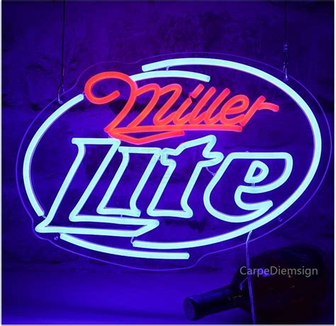 Miller Lite Brewing Beer Neon Signbar Pub Wall Art Etsy