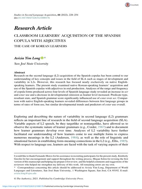 Long A Y 2022 Classroom Learners Acquisition Of The Spanish