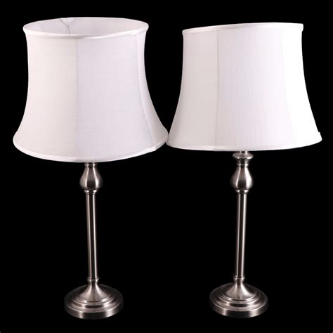 Pair Of Brushed Nickel Finish Candlestick Table Lamps Ebth