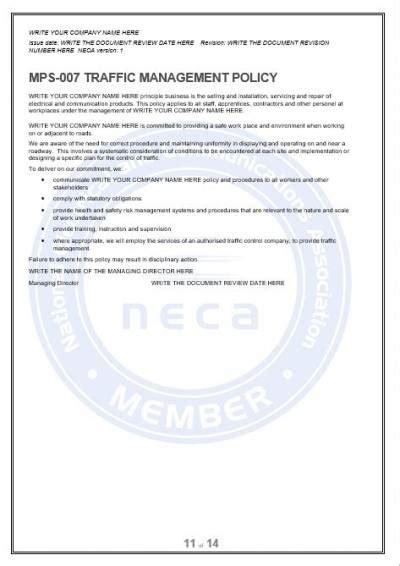 Traffic Management Policy Neca Safety Specialists