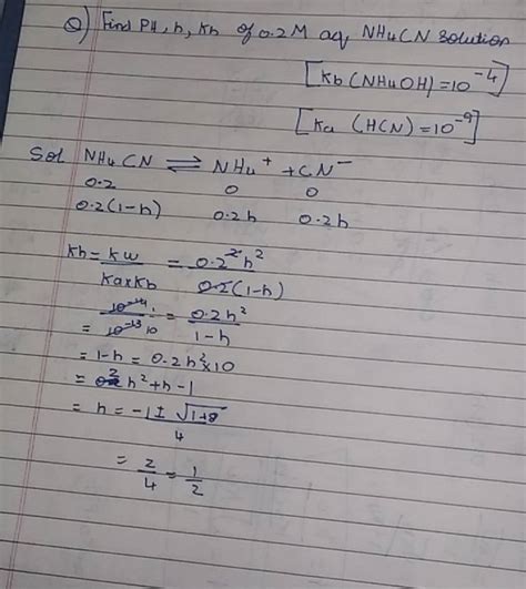Q Find PH4 H Knh Of 0 2M Aq NH4 CN Solution Begin Array L Left