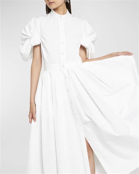 Alexander Mcqueen Ruched Puff Sleeve Button Front Midi Dress Neiman