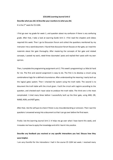 cs1104 learning journal unit 2 and describe your reactions to what