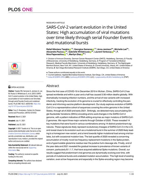 Pdf Sars Cov 2 Variant Evolution In The United States High