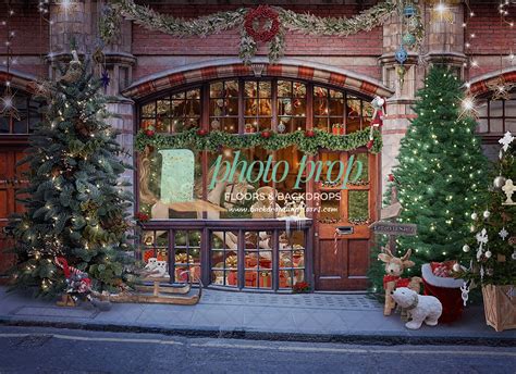 Christmas Storefront Photography Backdrop Santa S Workshop Santas