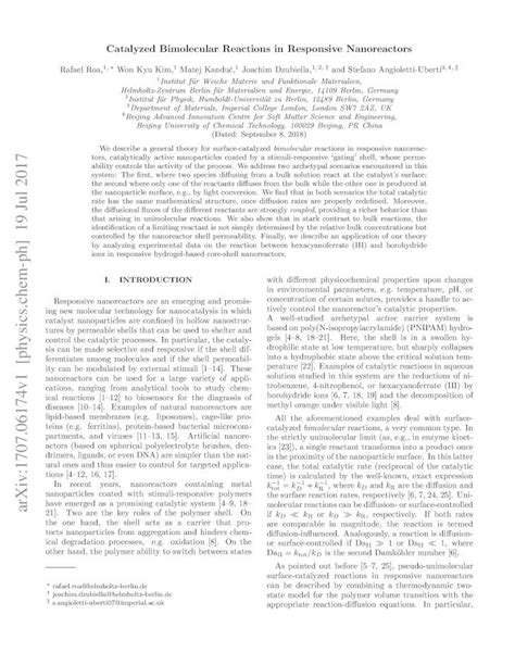 Pdf Catalyzed Bimolecular Reactions In Responsive Nanoreactorsare