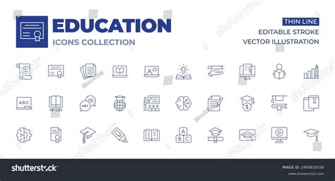 Education Icons Collection Thin Line Icons Stock Vector Royalty Free