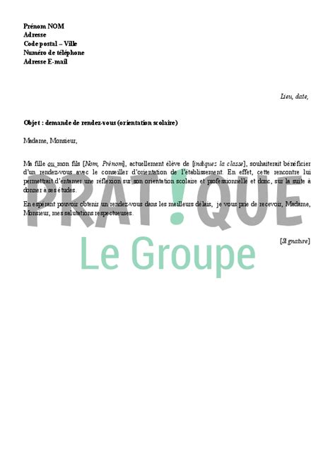 Lettre De Demande De Rendez Vous Pour Une Orientation Scolaire