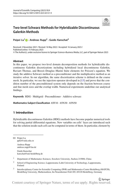 Two Level Schwarz Methods For Hybridizable Discontinuous Galerkin Methods Request Pdf