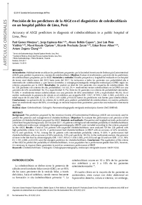 Pdf Precisión De Los Predictores De La Asge En El Diagnóstico De