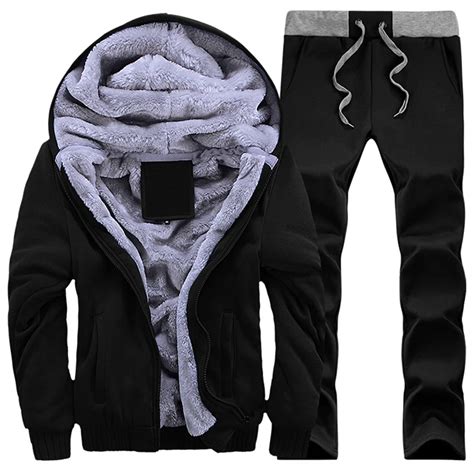Men Tracksuit Set Mens Casual Fleece Warm Winter Jacket Pants Suit Men