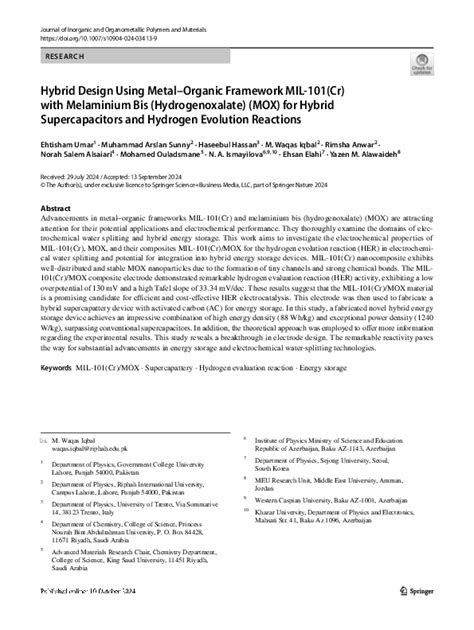 Pdf Hybrid Design Using Metal Organic Framework Mil 101cr With