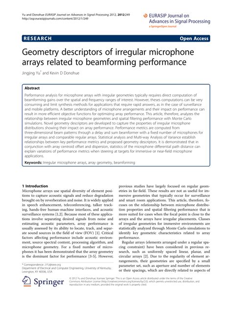 Pdf Geometry Descriptors Of Irregular Microphone Arrays Related To Beamforming Performance