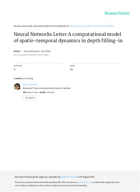 Pdf Neural Networks Letter A Computational Model Of Spatio Temporal Dynamics In Depth Filling In