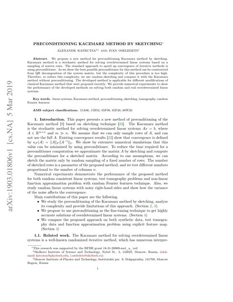 pdf preconditioning kaczmarz method by sketching