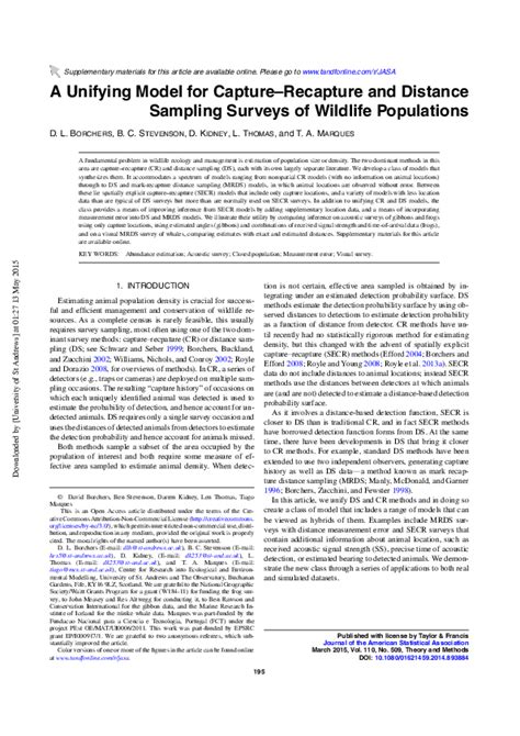 Pdf A Unifying Model For Capture Recapture And Distance Sampling Surveys Of Wildlife Populations