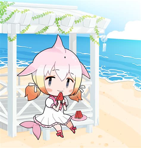Safebooru 1girl Beach Black Eyes Cetacean Tail Chinese White Dolphin