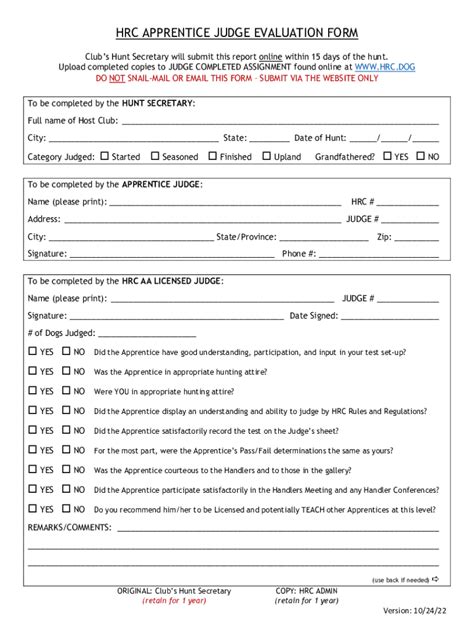 Fillable Online Hrc Judges Requirements And Guidelines Hunting