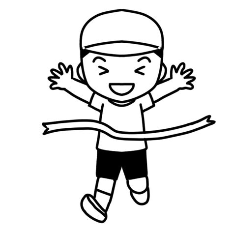 ゴールテープを切る児童のイラスト 無料イラスト素材｜素材ラボ