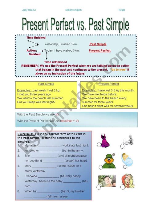 Present Perfect Vs Past Simple ESL Worksheet By JudyHalevi