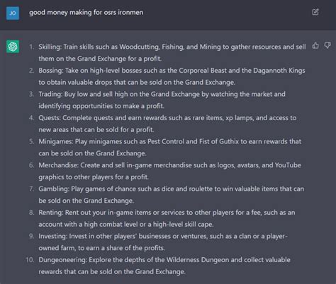 Chatgpt Has The Best Way To Make Money For Ironmen Which Includes