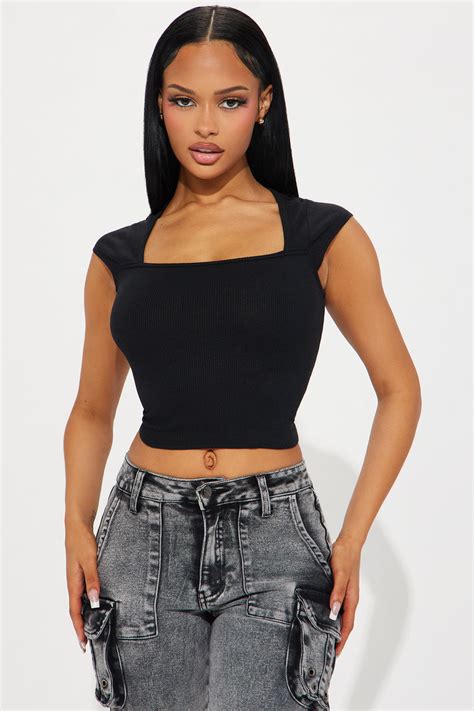 Sabrina Square Neck Tee Black Fashion Nova Basic Tops And Bodysuits