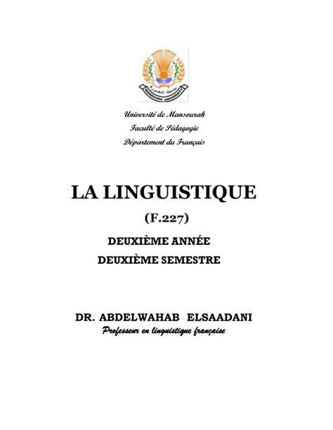 Programme De Cours Introduction à La Linguistique